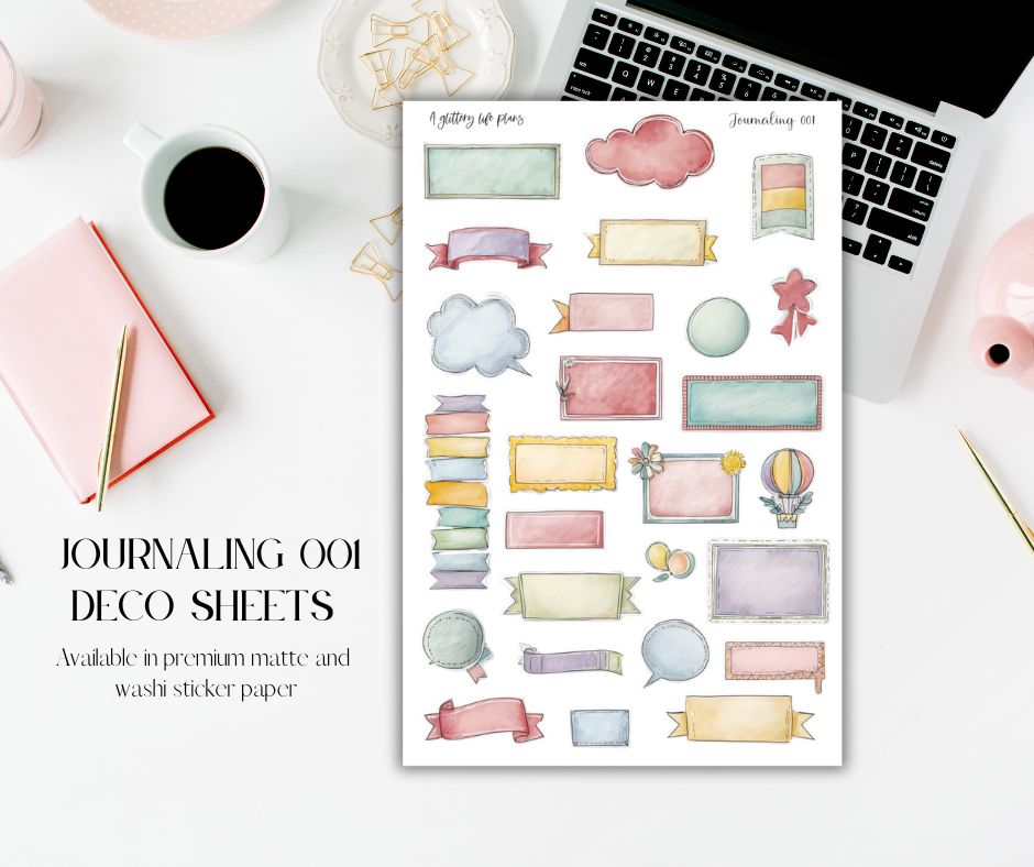 Journaling 01 deco Sticker Sheet for Planners and Journals – A Glittery ...