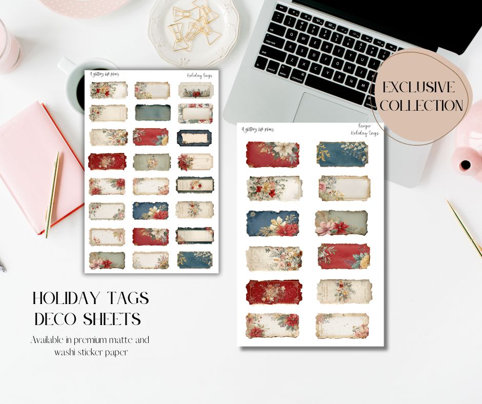 Holiday tags deco Sticker Sheet for Planners and Journals – A Glittery ...
