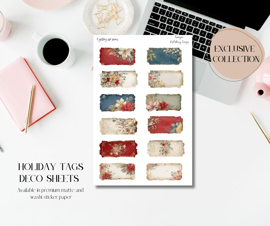 Holiday tags deco Sticker Sheet for Planners and Journals – A Glittery ...