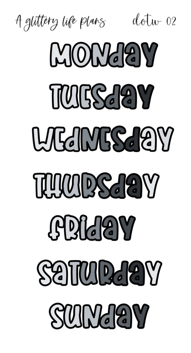 Days of the week Bubble Script Planner and Journal Sticker Sheets – A ...