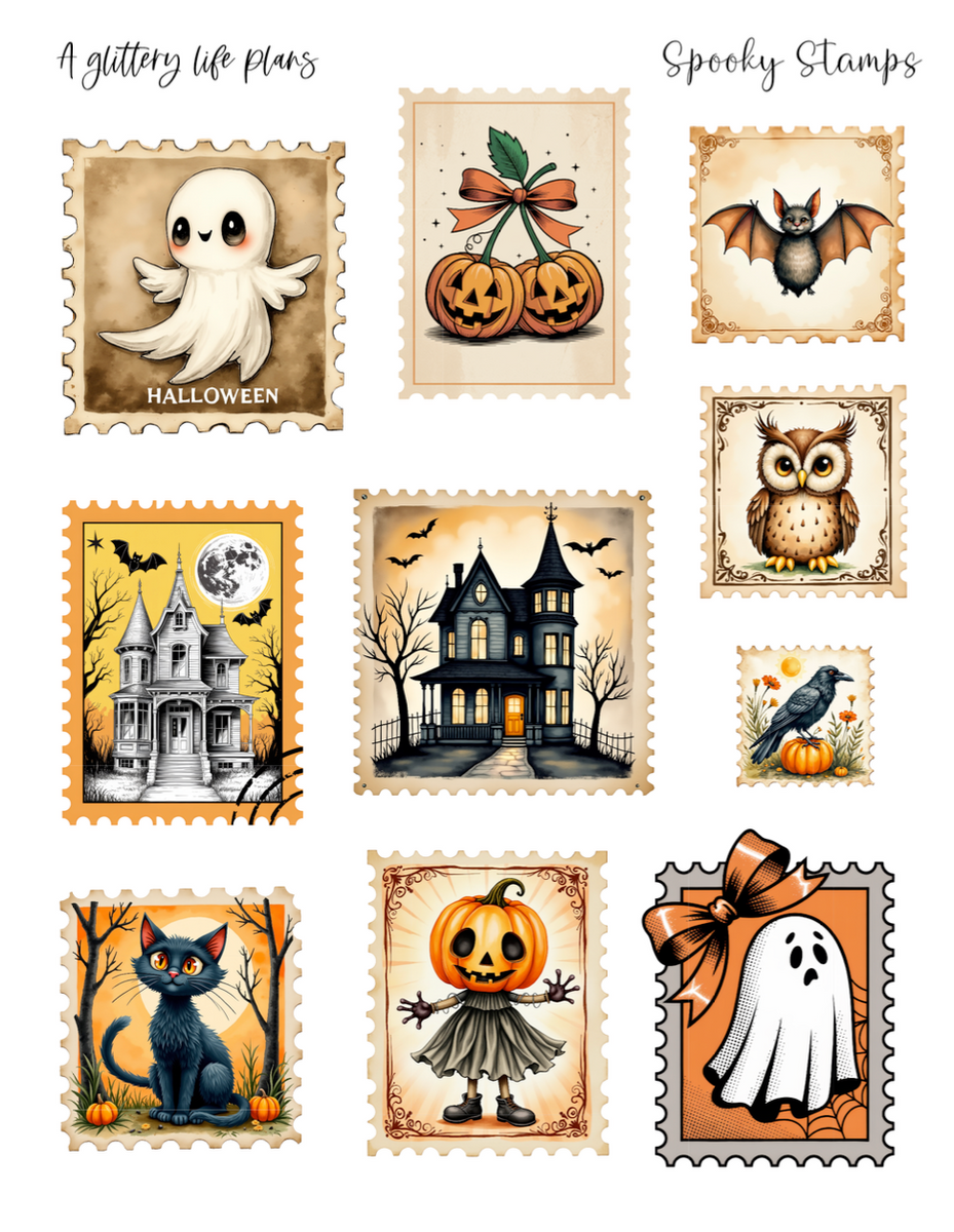 Spooky Stamps deco sticker sheet – A Glittery Life Plans