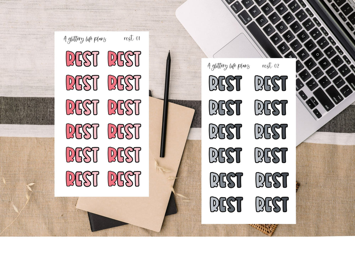 Rest Planner and Journal Sticker Sheets – A Glittery Life Plans