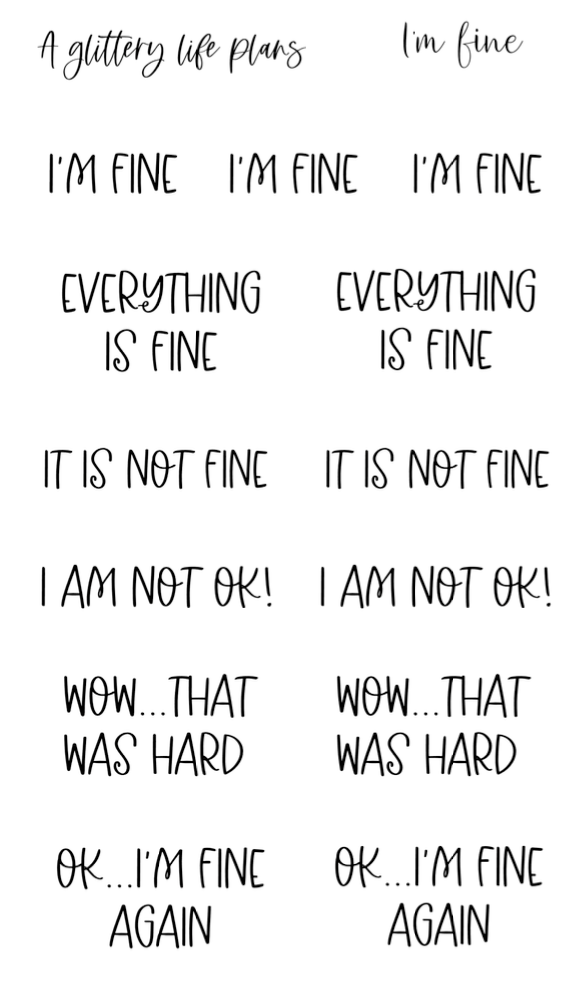 I'm Fine Script Stickers – A Glittery Life Plans